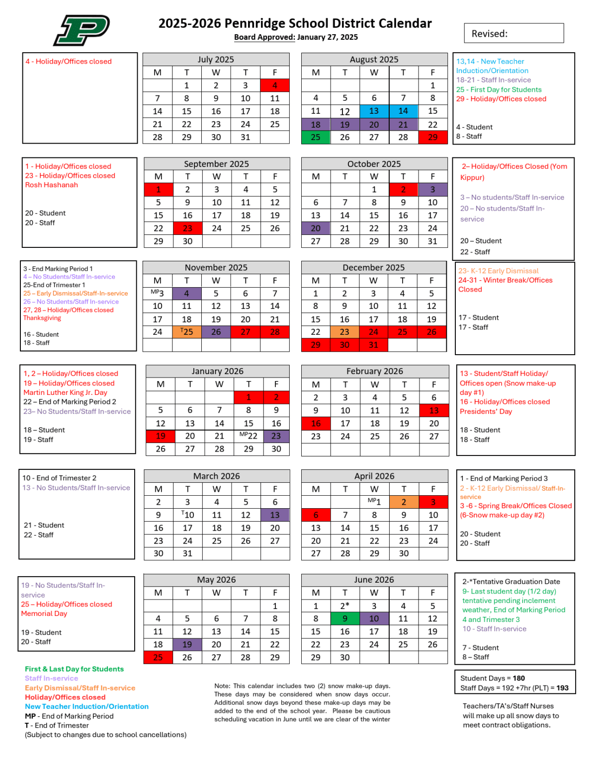 Pennridge School District Calendar 25-26 [PDF] revised - EduCounty
