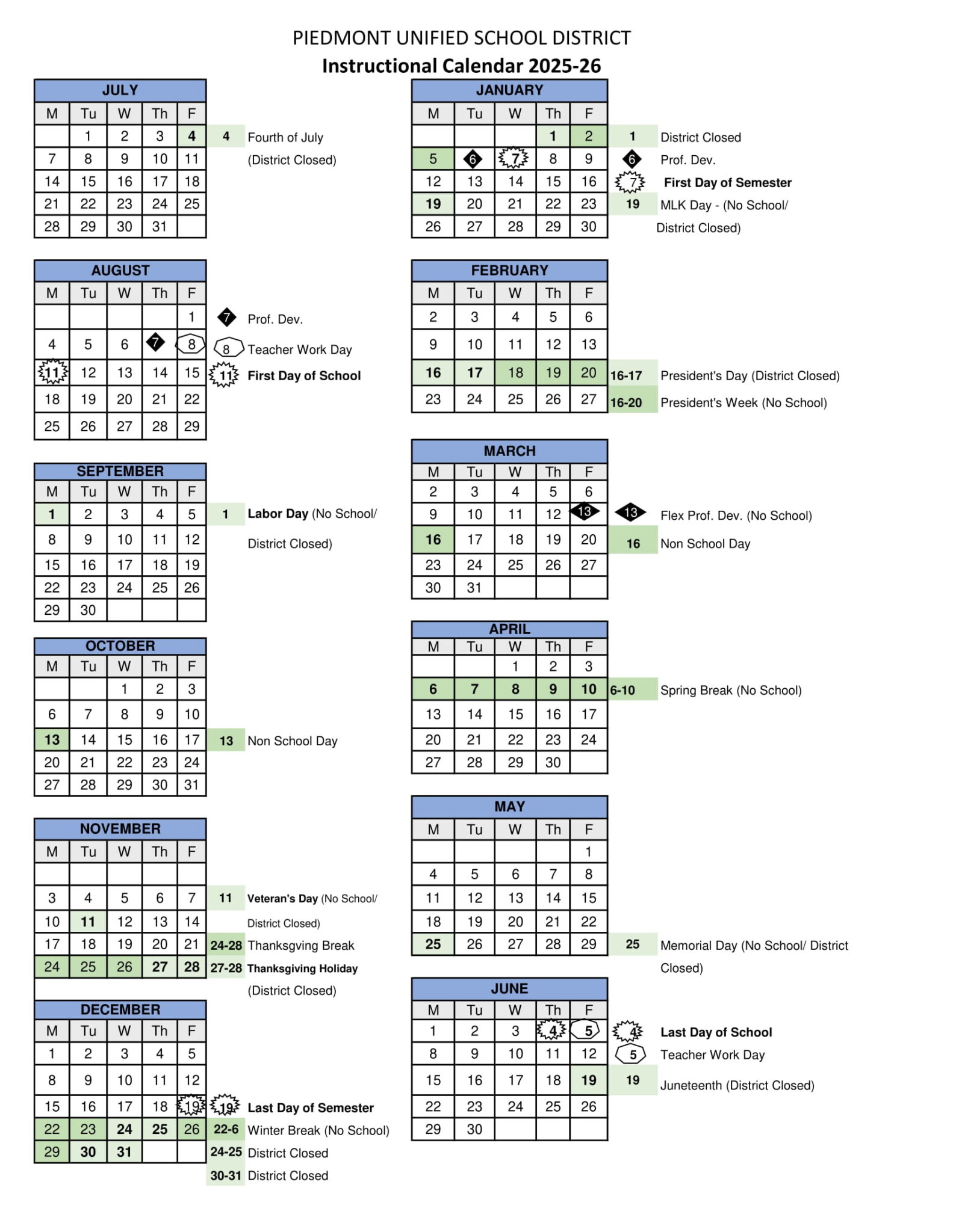 Piedmont Unified School District Calendar 25-26 [PDF] revised - EduCounty