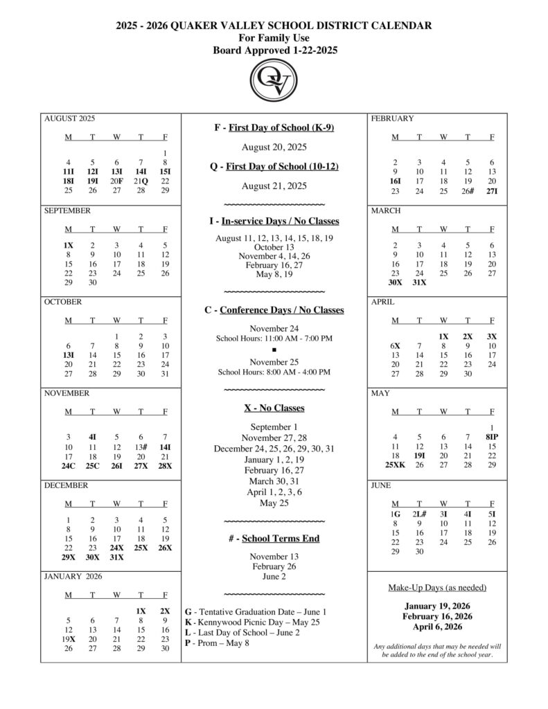 Quaker Valley School District Calendar 25-26 [PDF] revised - EduCounty