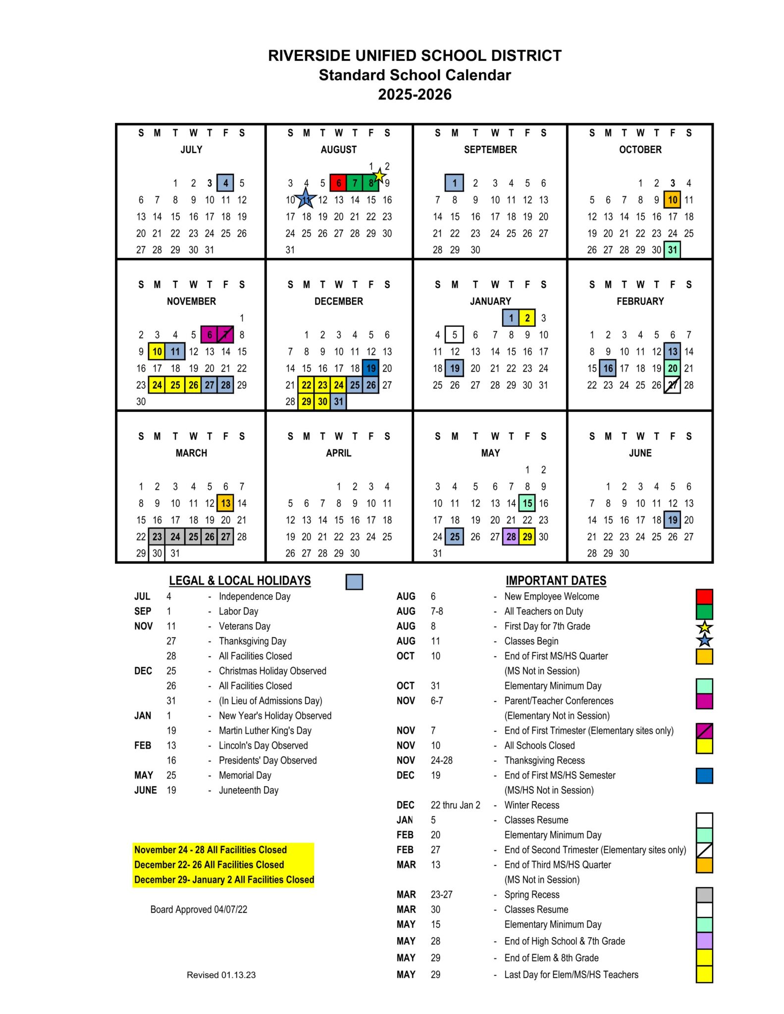 Riverside USD School Calendar 25-26 [PDF] Revised - EduCounty