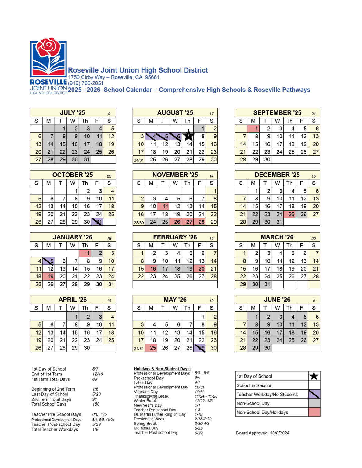 Roseville Joint Union High School District Calendar 25-26 [PDF] - EduCounty