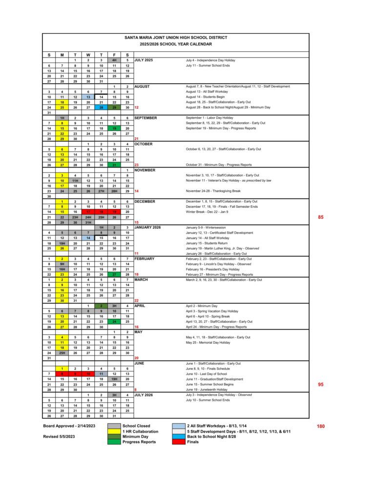 Santa Maria Joint Union High School Calendar 25-26 [PDF] Revised ...