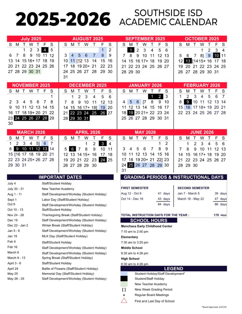 Southside ISD School Calendar 25-26 [PDF] - EduCounty