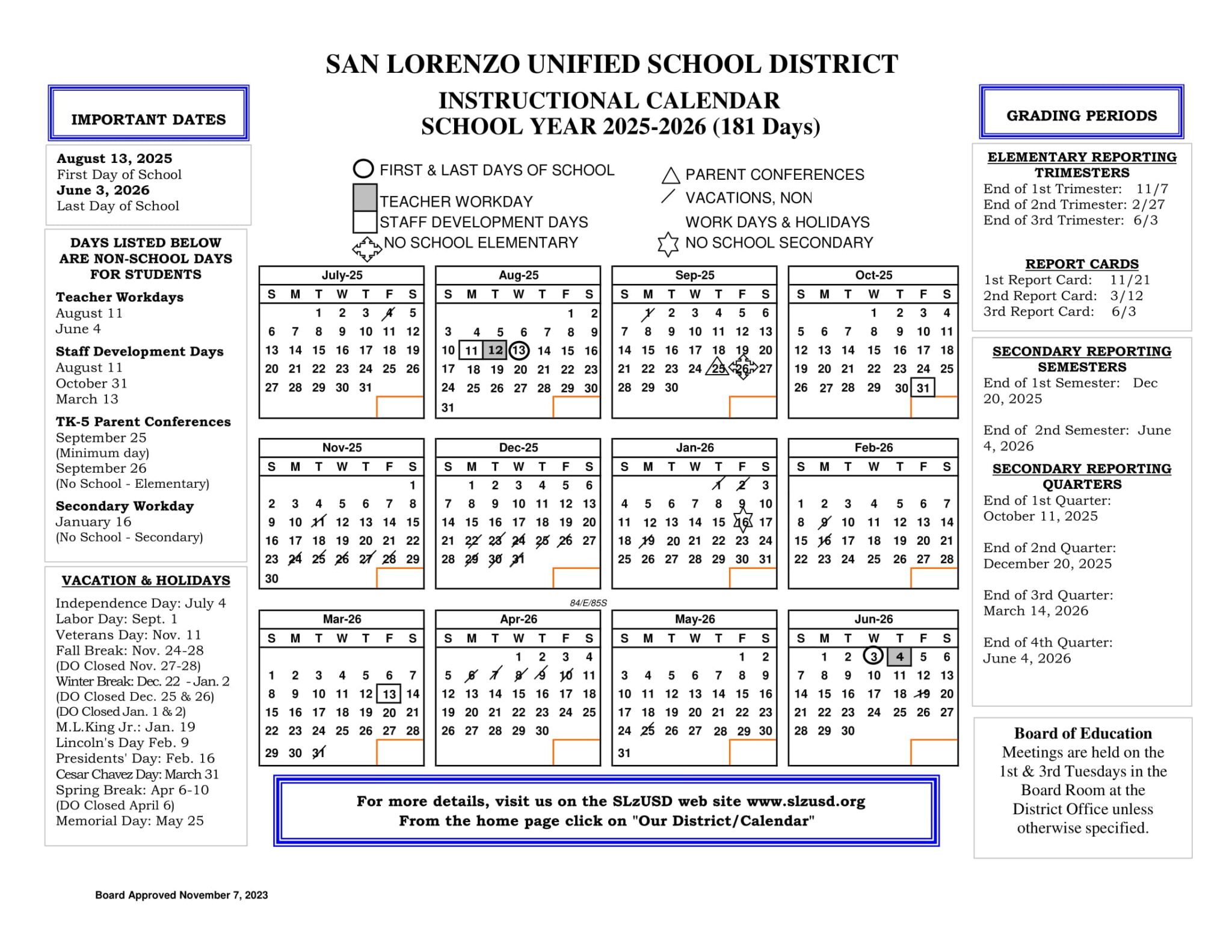 San Lorenzo Unified School District Calendar 25-26 [PDF] - EduCounty