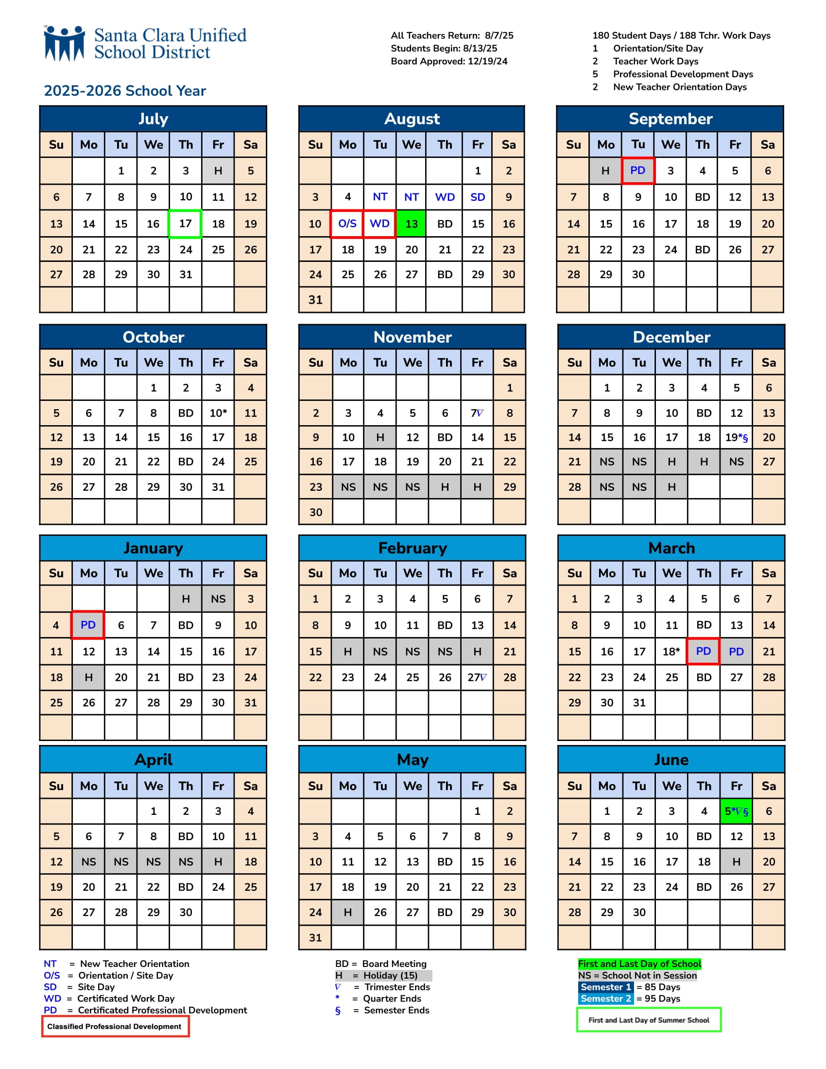 Santa Clara Unified School District Calendar 25-26 [PDF] - EduCounty