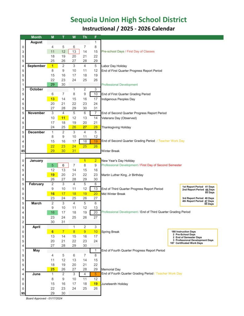 Sequoia Union High School District Calendar 25-26 [PDF] - EduCounty