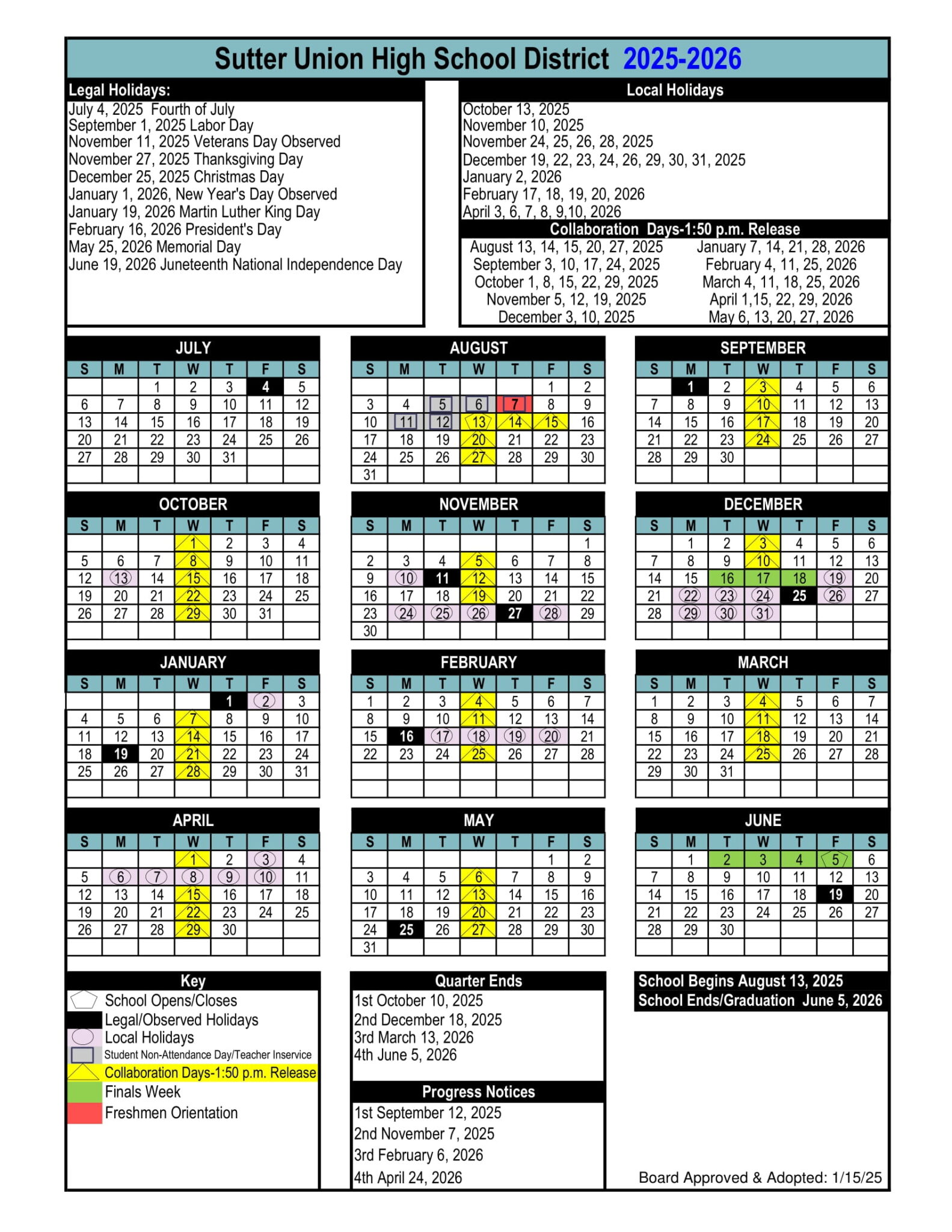 Sutter Union High School District Calendar 25-26 [PDF] revised - EduCounty