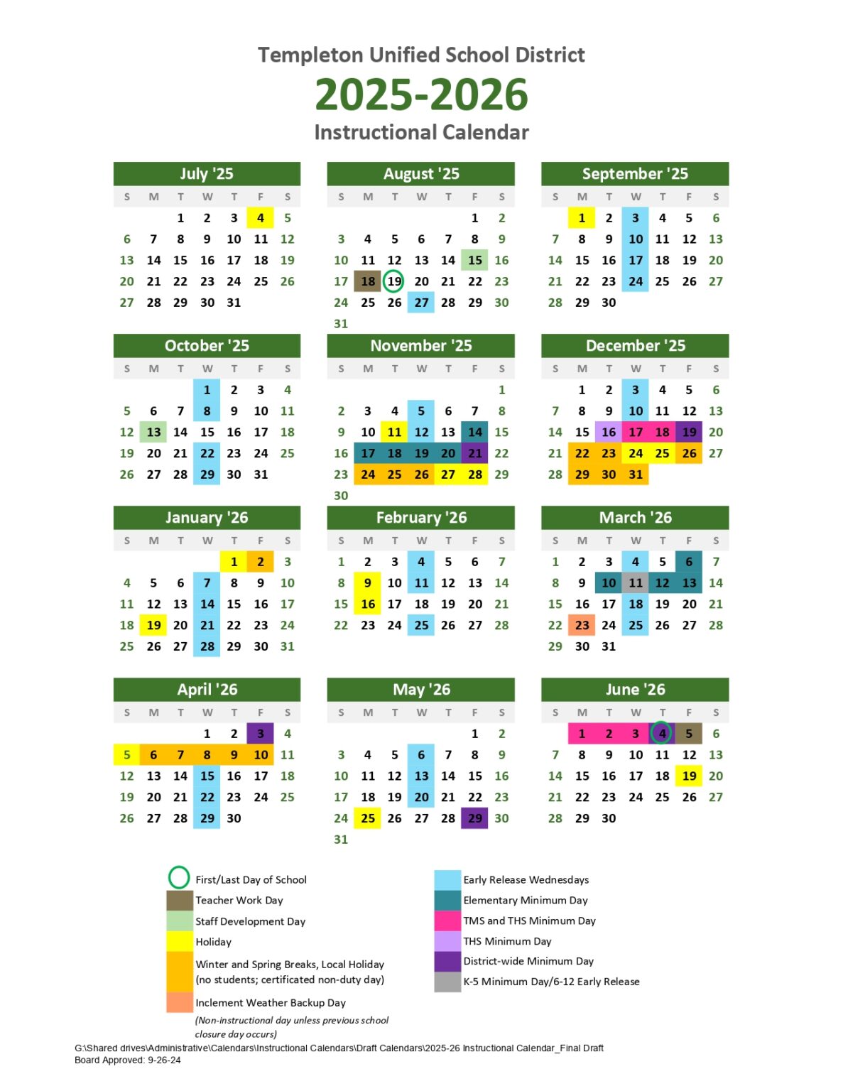 Templeton Unified School District Calendar 25-26 [PDF] revised - EduCounty