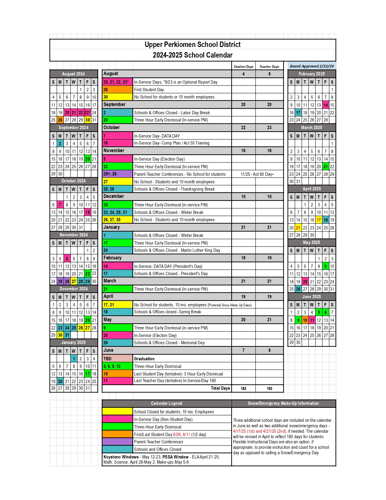 Upper Perkiomen School District Calendar 24-25 [PDF] .Revised - EduCounty