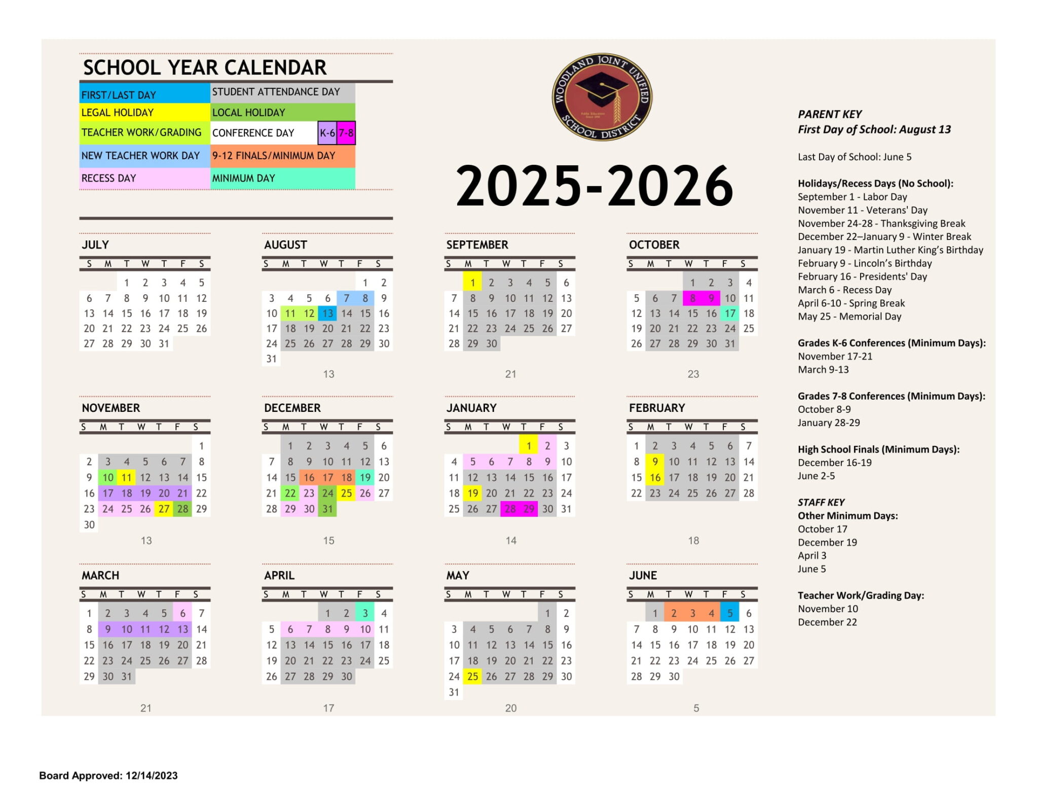 Woodland Joint Unified School District Calendar 25-26 [PDF] REVISED ...