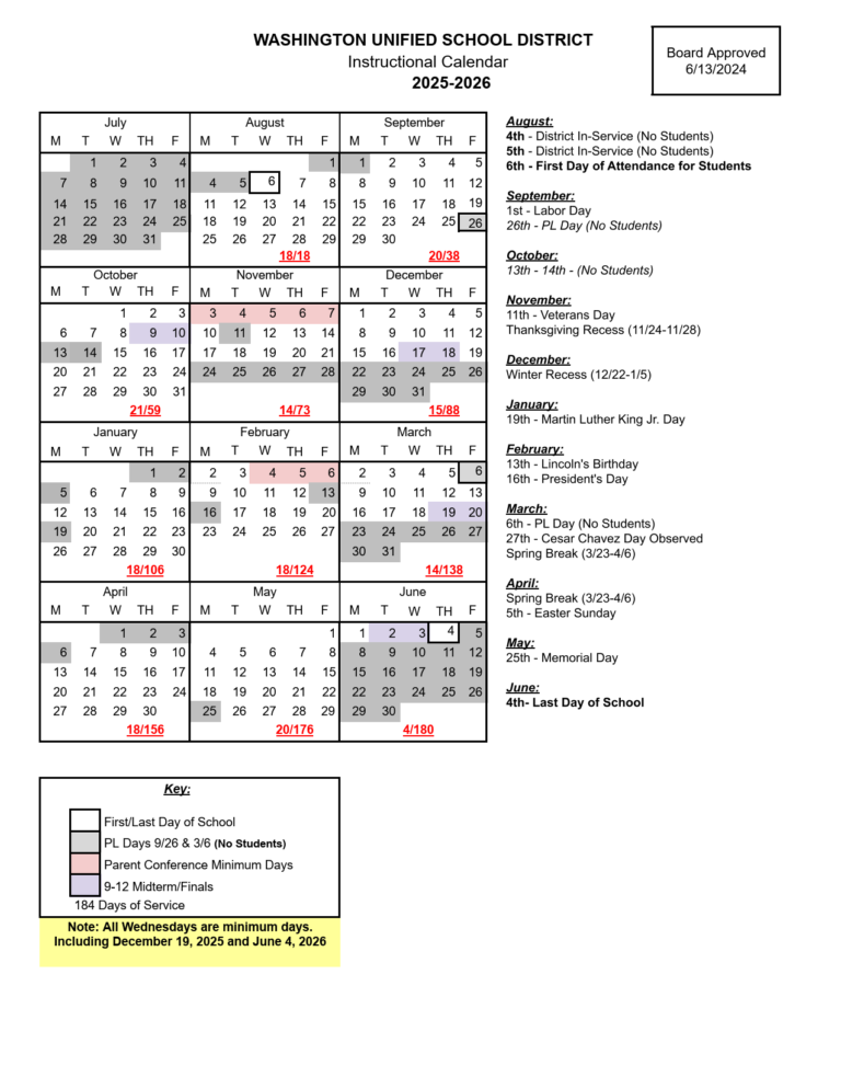 Washington USD West Sacramento Calendar [25-26] - EduCounty