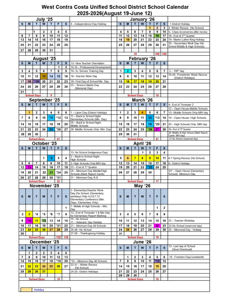 WestContra Costa USD School Calendar 25-26 [PDF] - EduCounty