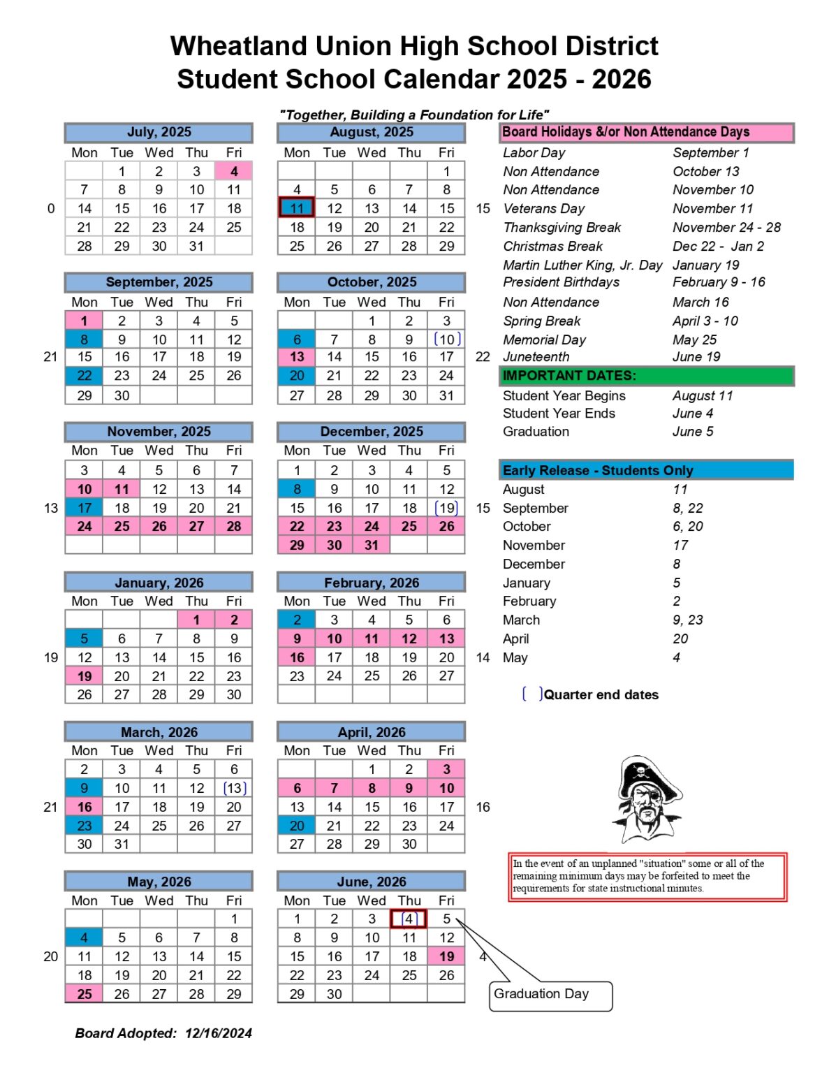 Wheatland Union High School District School Calendar 25-26 [PDF ...