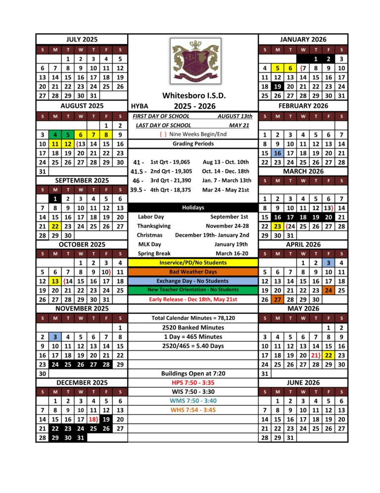 Whitesboro ISD School Calendar 25-26 [pdf] Revised - EduCounty