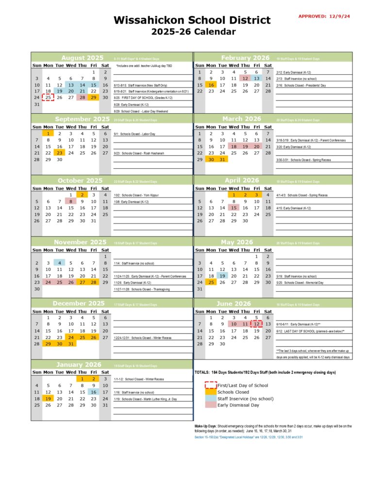 Wissahickon School District Calendar 25-26 [REVISED] - EduCounty