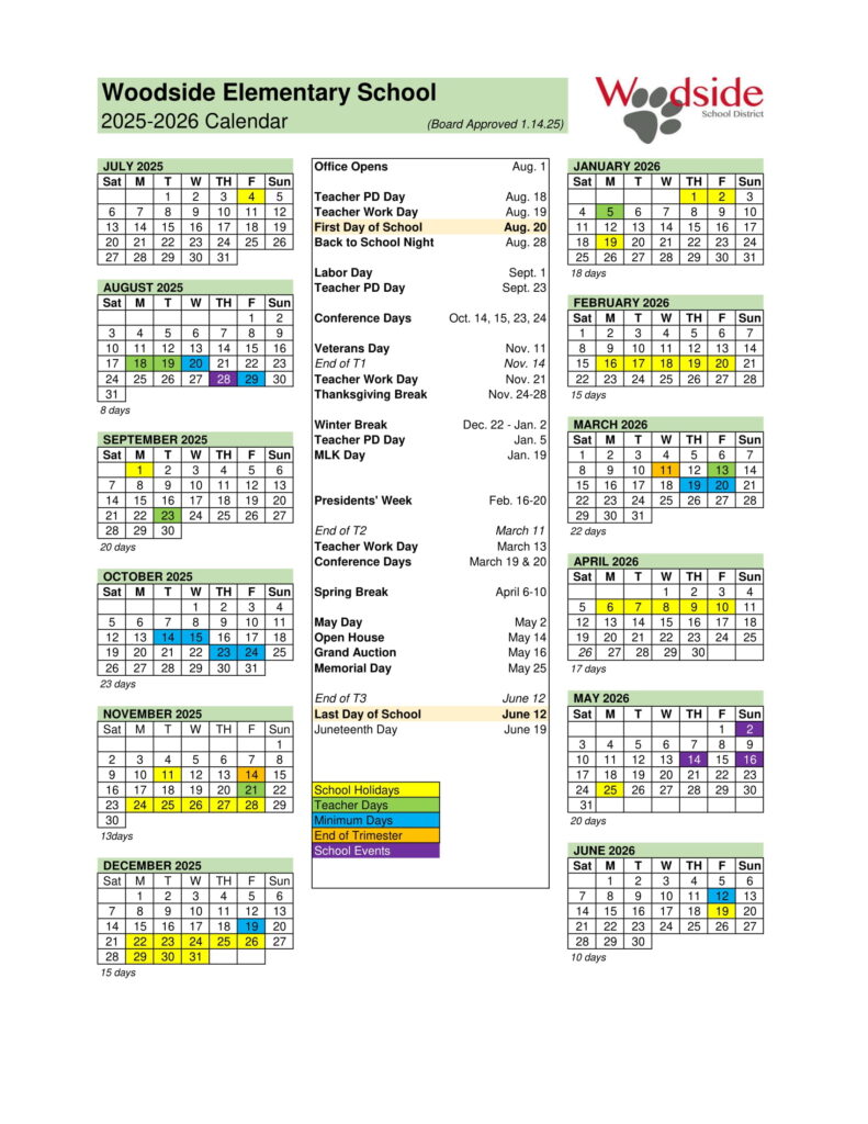 Woodside Elementary School Calendar 25-26 [PDF] revised - EduCounty