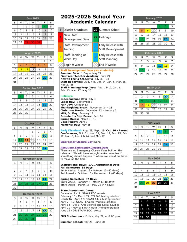 Ferris ISD Schools District Calendar 25-26 [PDF] - EduCounty