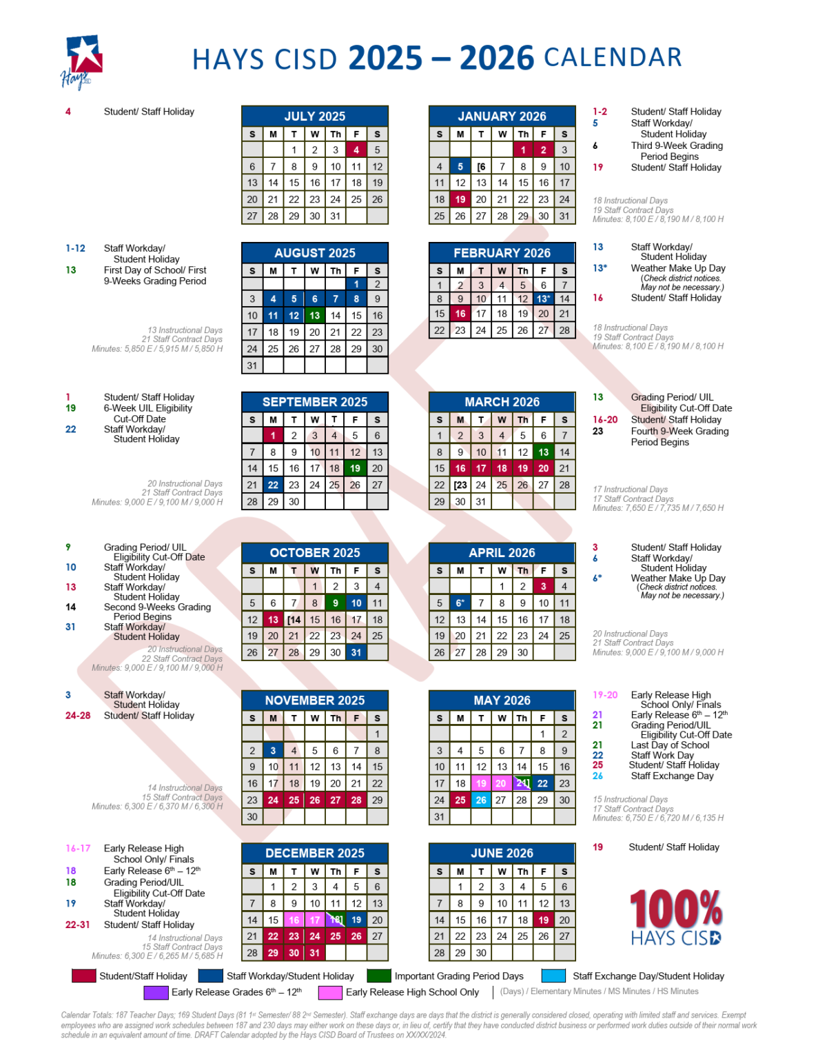 HAYS CISD School Calendar 25-26 [pdf] - EduCounty