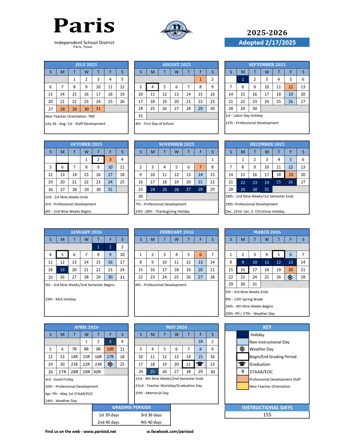 Paris ISD School Calendar 25-26 [revised] - EduCounty