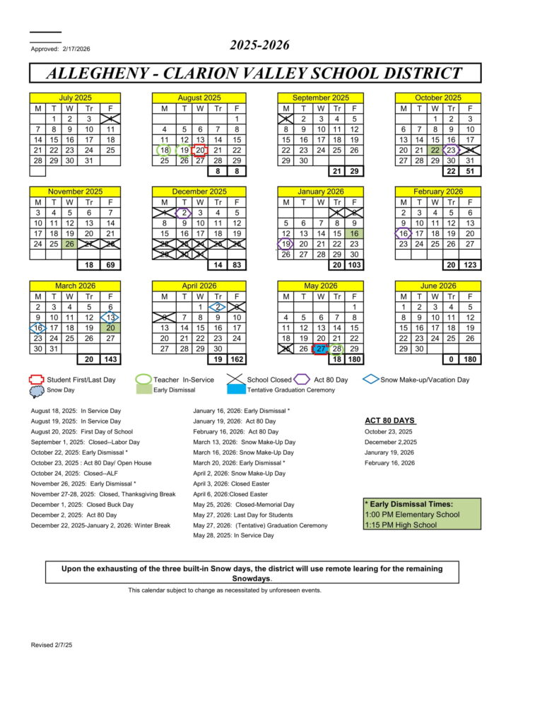 Allegheny Clarion Valley School 25-26 District Calendar [PDF] revised ...