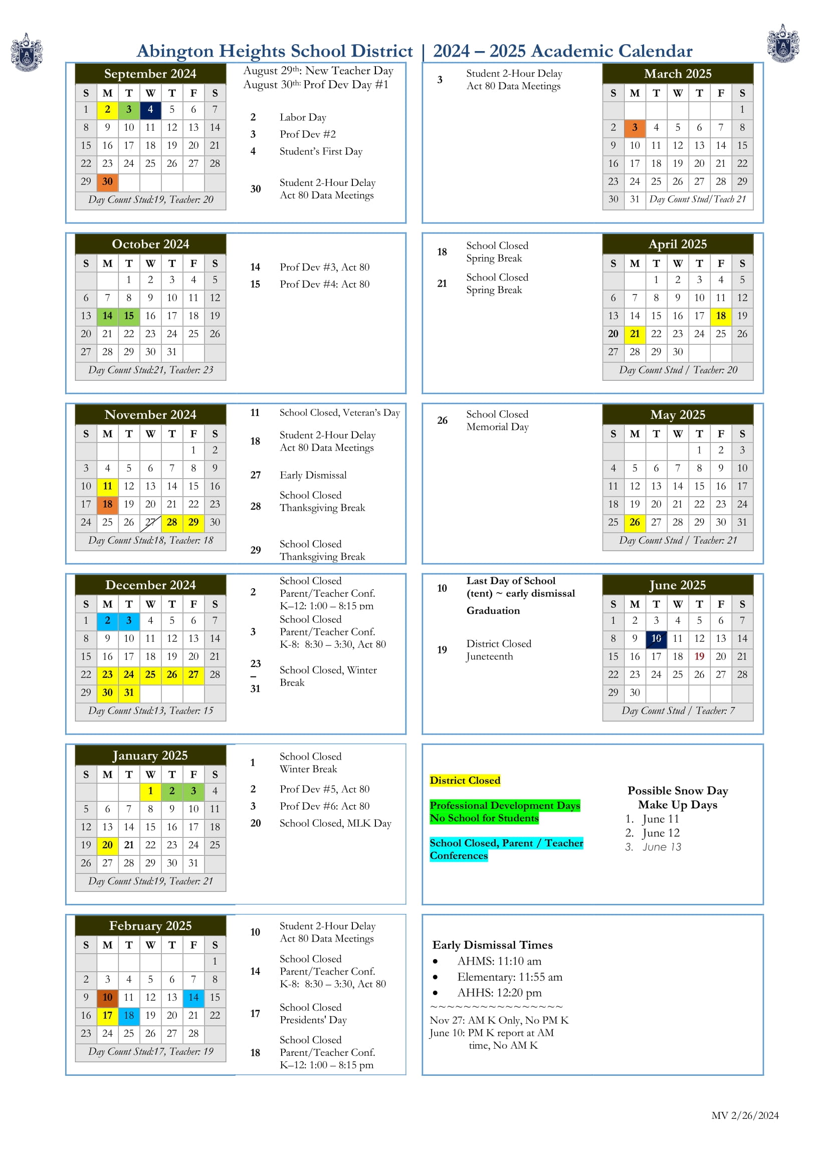 Abington Heights School District Calendar 24-25 [PDF] revised - EduCounty
