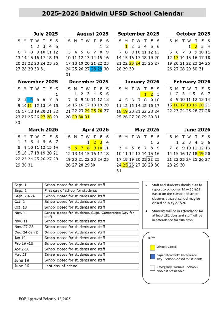 Baldwin UFSD School Calendar 25-26 revised [PDF] - EduCounty