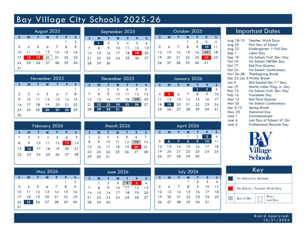 Bay Village City Schools Calendar 25-26 Revised [PDF] - EduCounty