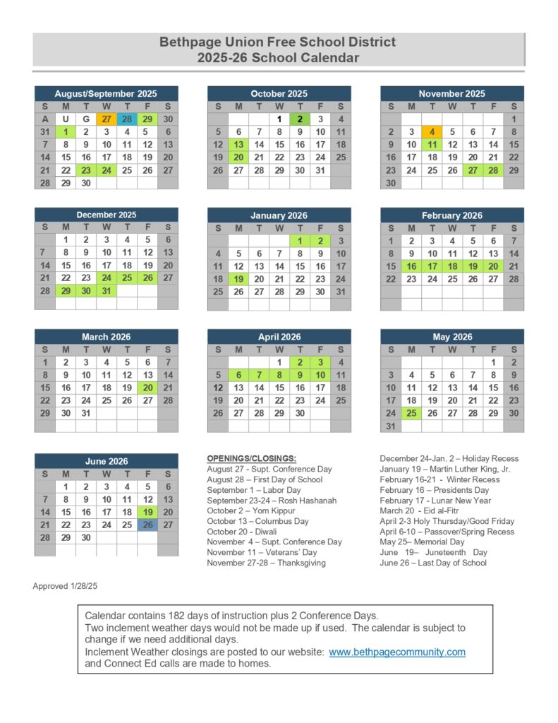 Bethpage UFSD Calendar 25-26 [PDF] revised - EduCounty