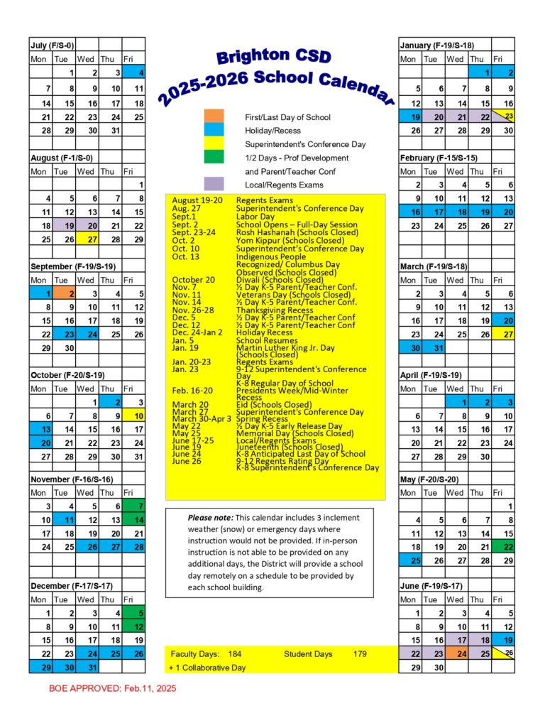 Brighton CSD Calendar 25-26 [PDF] revised - EduCounty