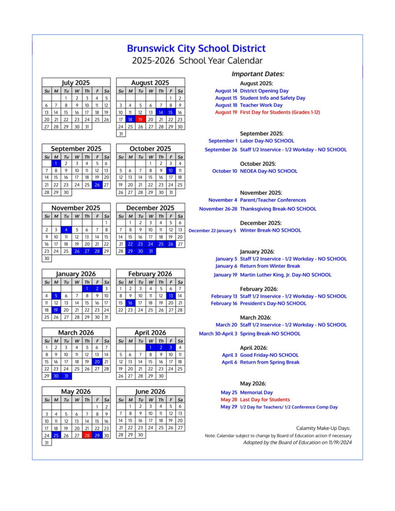 Brunswick City School District Calendar 25-26 REVISED [PDF] - EduCounty