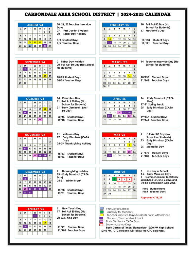 Carbondale Area School District Calendar 24-25 [PDF] revised - EduCounty