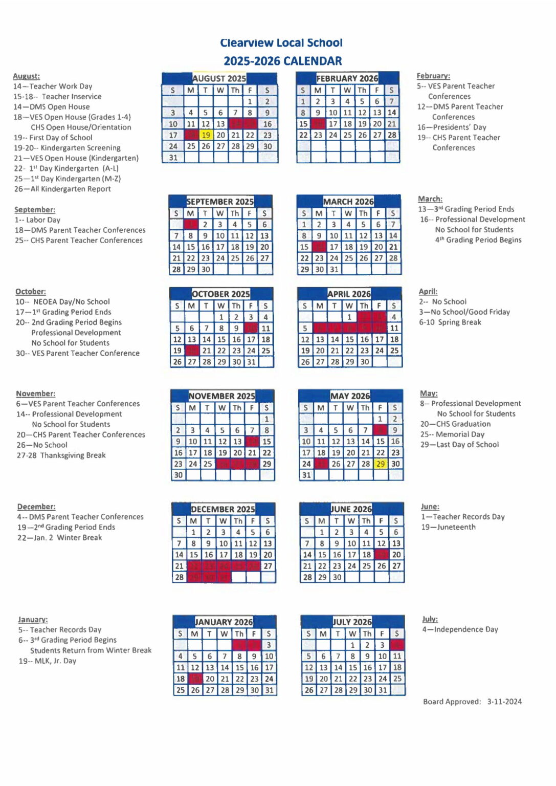Clearview Local schools Calendar 25-26 Revised [PDF] - EduCounty