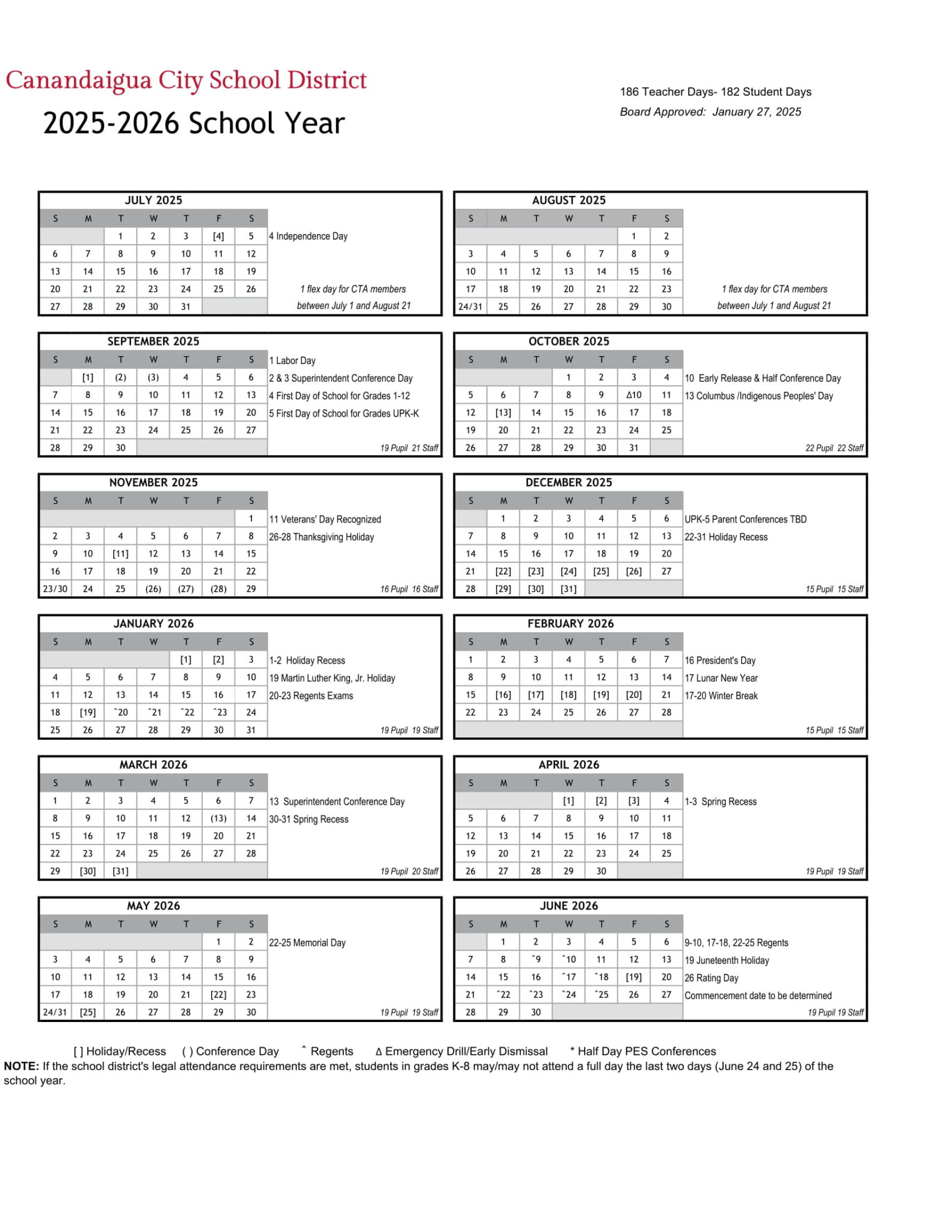 Canandaigua City School District Calendar revised 25-26 [PDF] - EduCounty