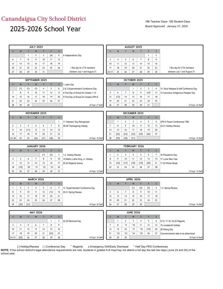 Canandaigua City School District Calendar revised 25-26 [PDF] - EduCounty