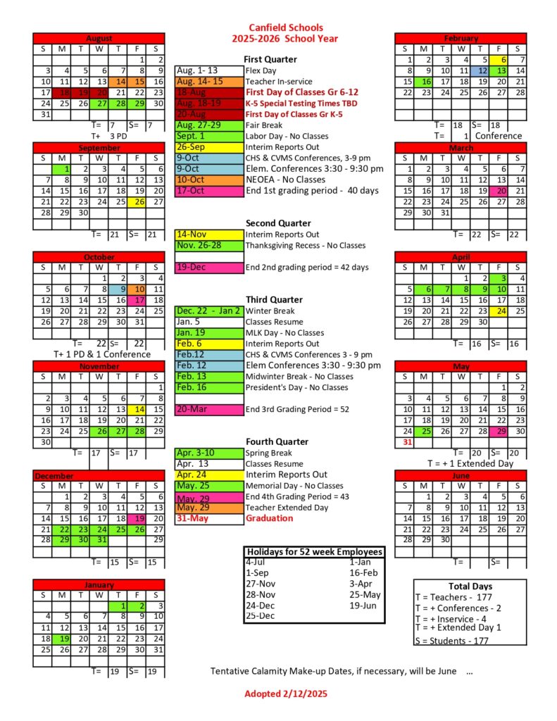 Canfield Local School District Calendar 25-26 Revised [PDF] - EduCounty