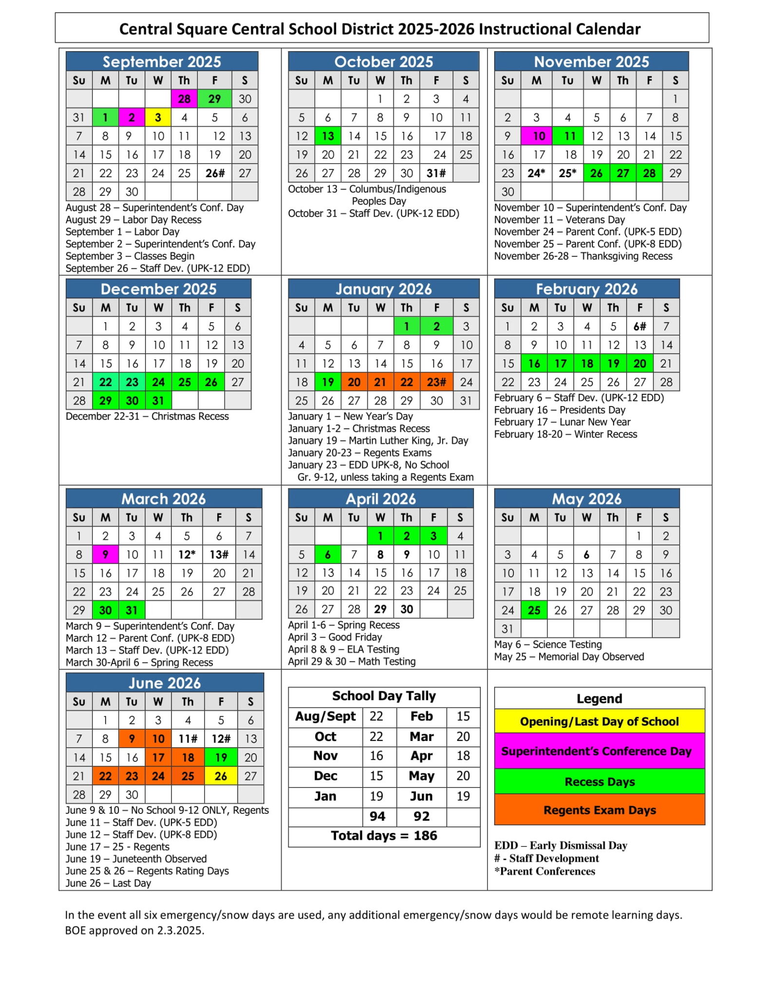 Central Square Central School District Calendar 25-26 revised - EduCounty