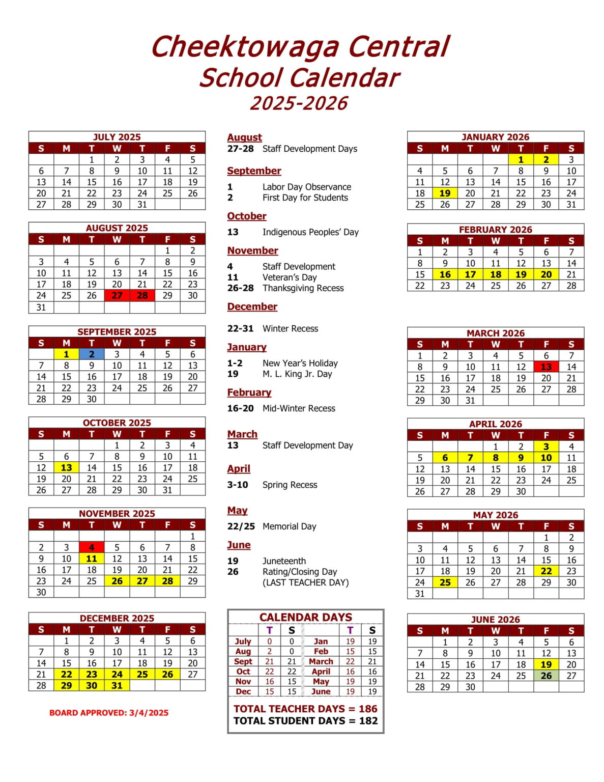 Cheektowaga CSD Calendar 25-26 [PDF] revised - EduCounty