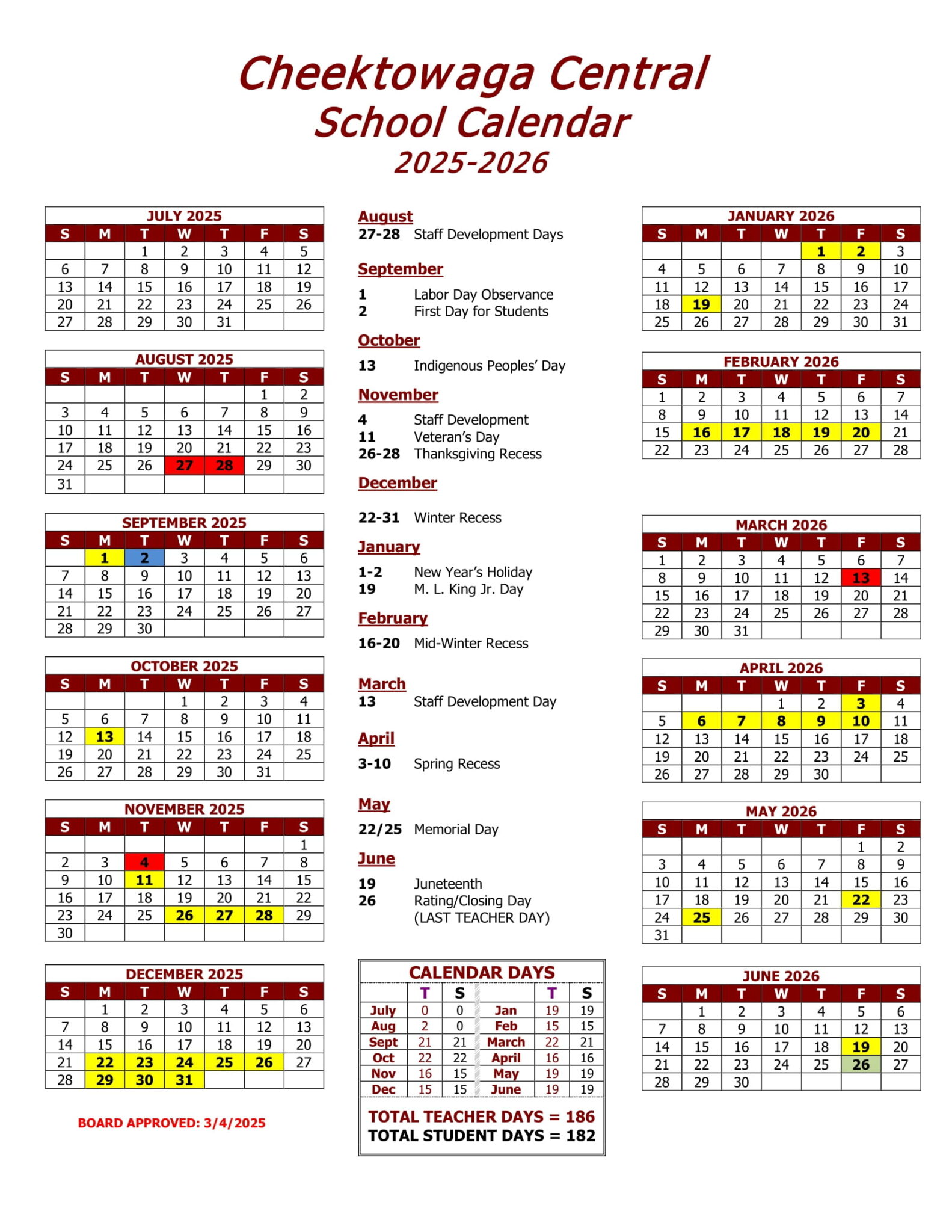 Cheektowaga CSD Calendar 25-26 [PDF] revised - EduCounty