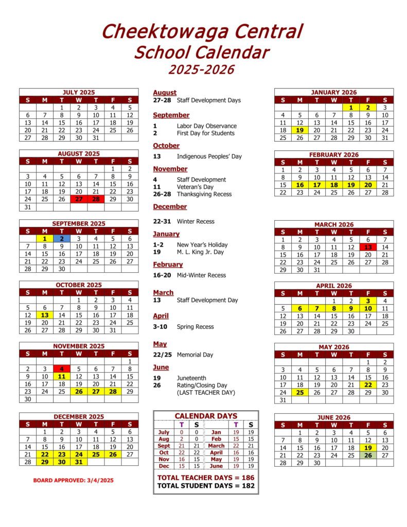 Cheektowaga CSD Calendar 25-26 [PDF] revised - EduCounty