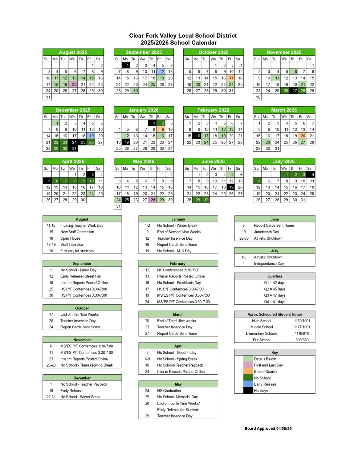 Clear Fork Valley Local School Calendar 25-26 Revised [pdf] - EduCounty