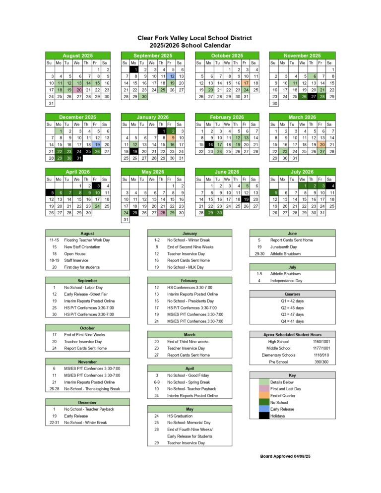 Clear Fork Valley Local School Calendar 25-26 Revised [pdf] - EduCounty