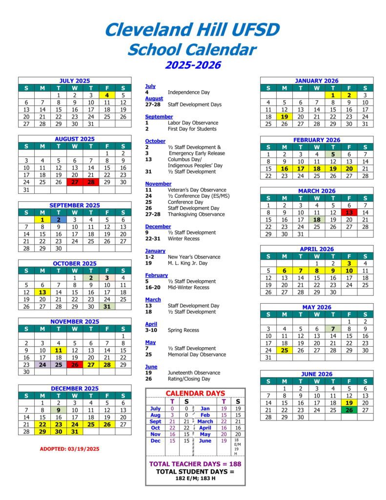 Cleveland Hill UFSD Calendar 25-26 [PDF] revised - EduCounty