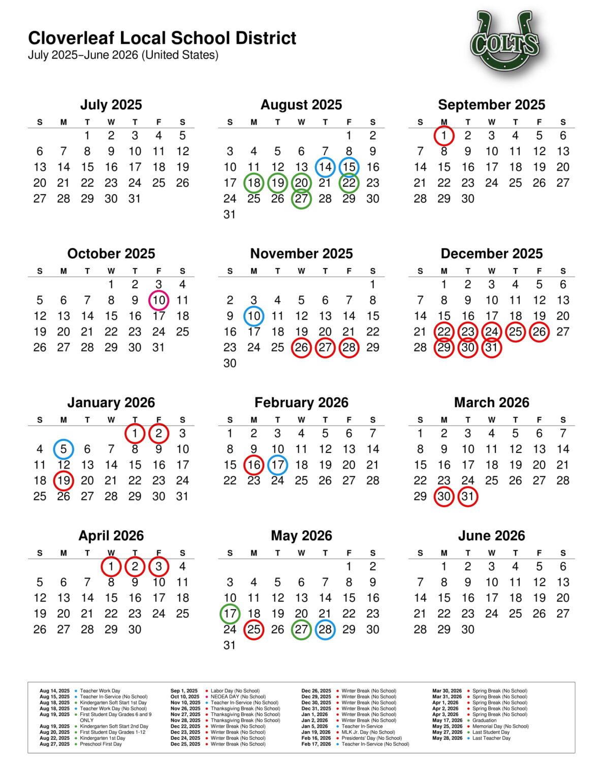 Cloverleaf Local School District Calendar 25-26 Revised [PDF] - EduCounty