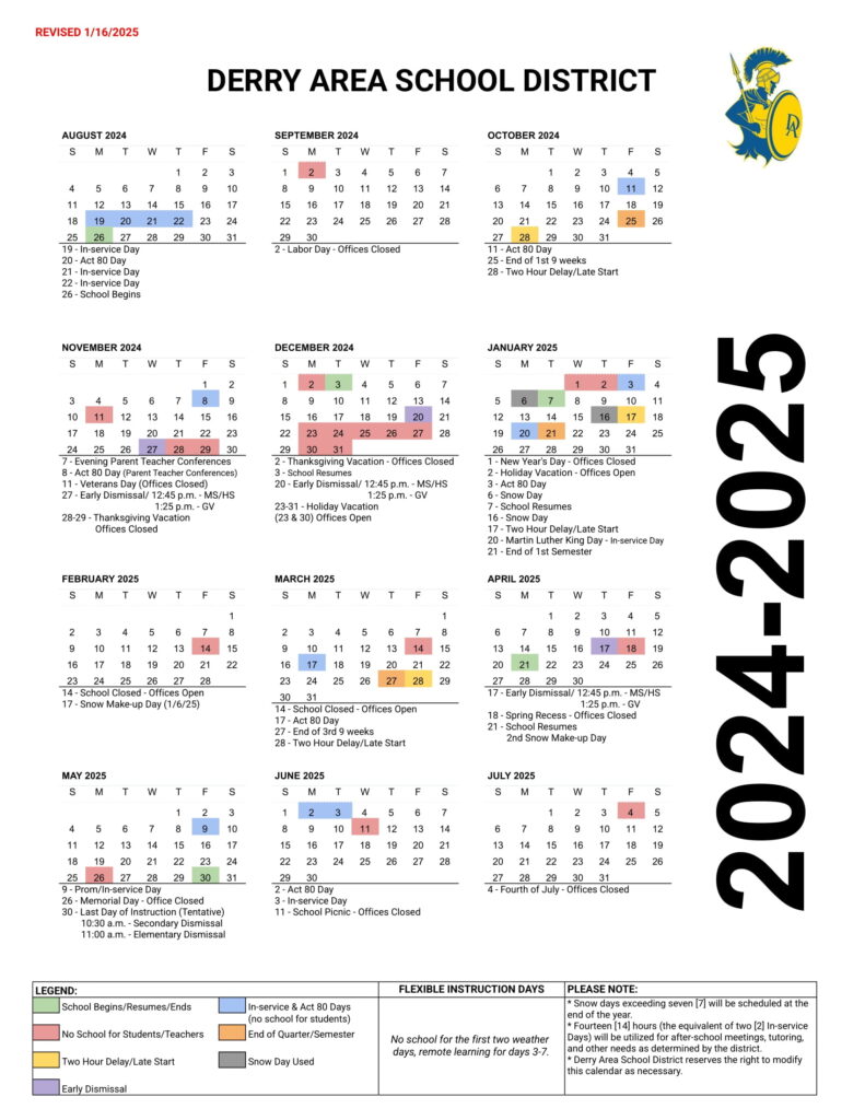 Derry Area School District Calendar 24-25 [PDF] revised - EduCounty