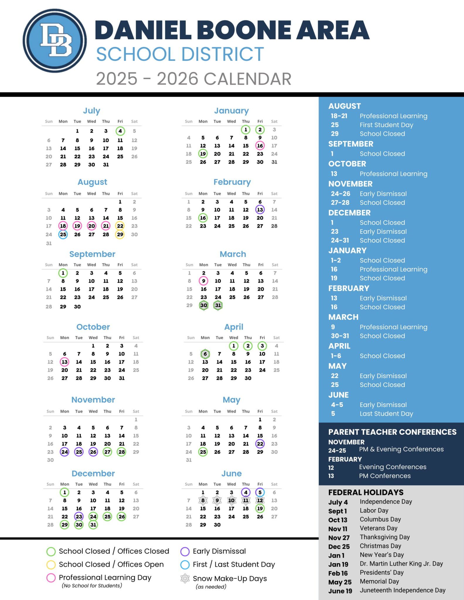 Daniel Boone Area School District Calendar 25-26 [PDF] REVISED - EduCounty