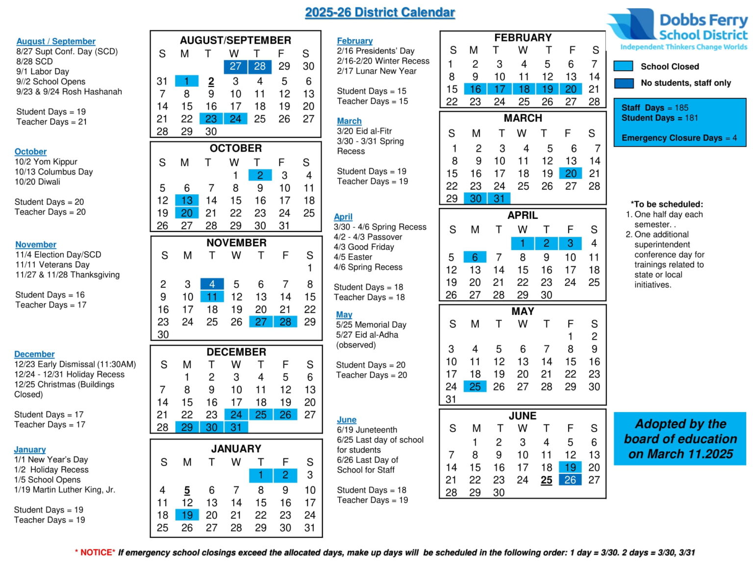 Dobbs Ferry DFSD School Calendar 25-26 Revised [PDF] - EduCounty
