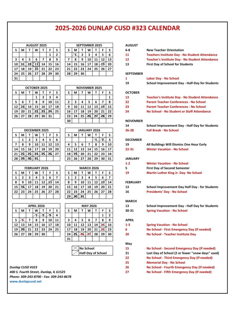 Dunlap School District 323 Calendar 25-26 revised - EduCounty