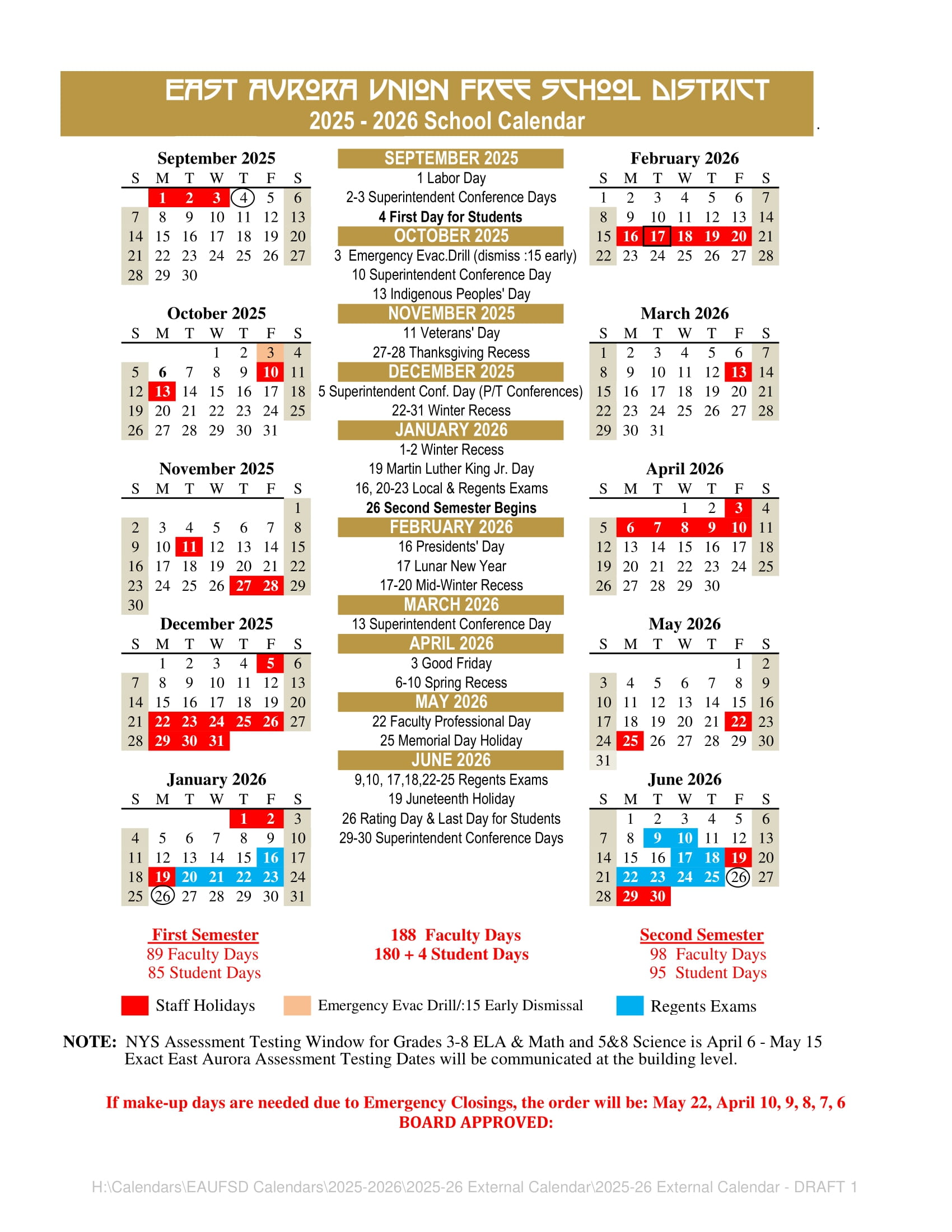 EAST AVRORA UFSD Calendar 25-26 [PDF] Revised - EduCounty
