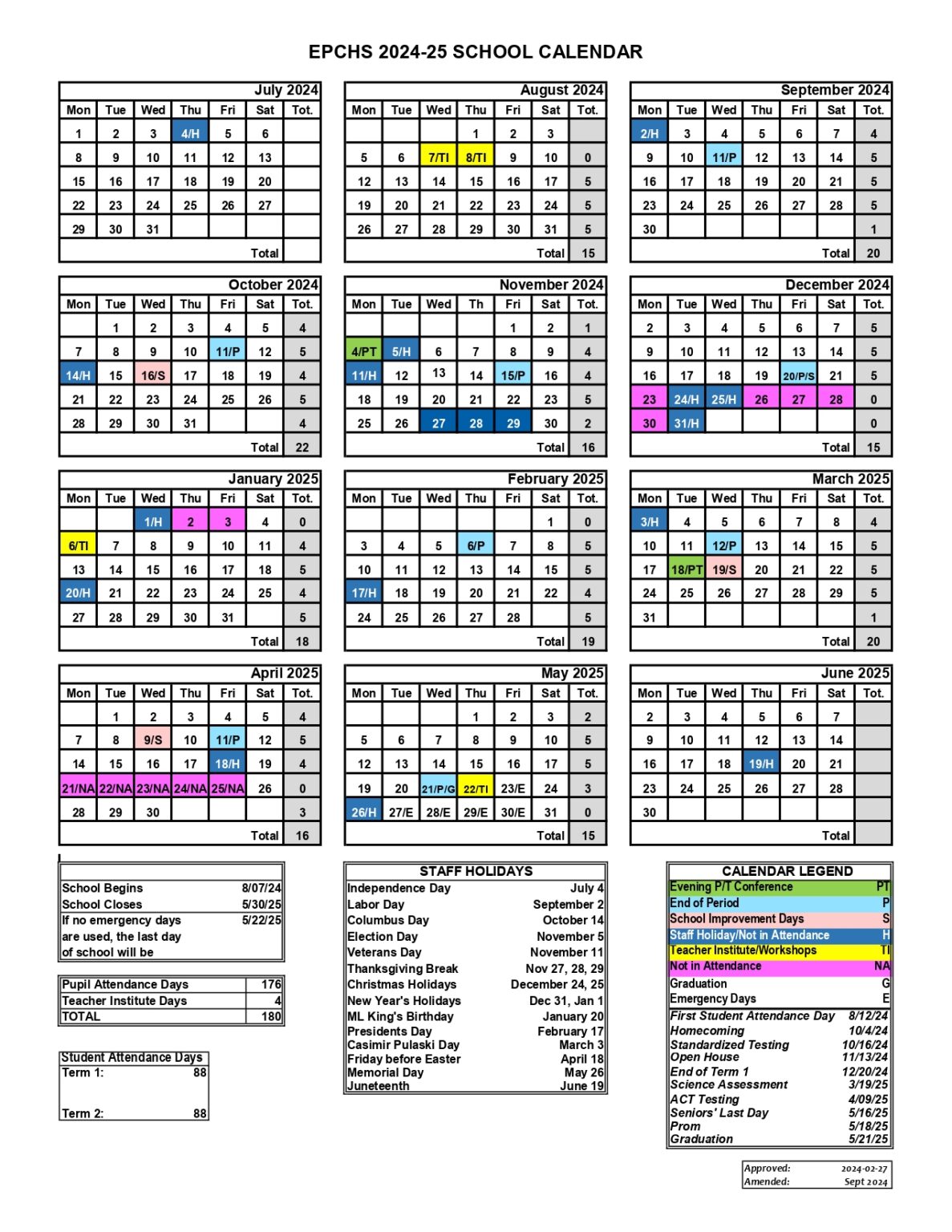 East Peoria high school EPCHS Calendar 24-25 [PDF] REVISED - EduCounty