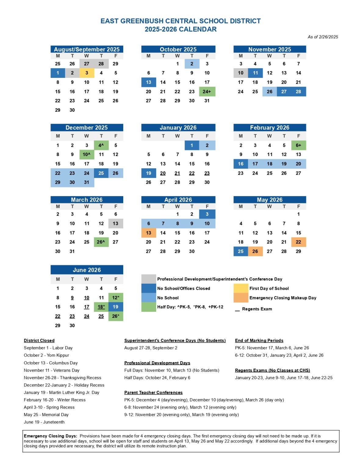 East Greenbush Central School District Calendar 25-26 revised - EduCounty